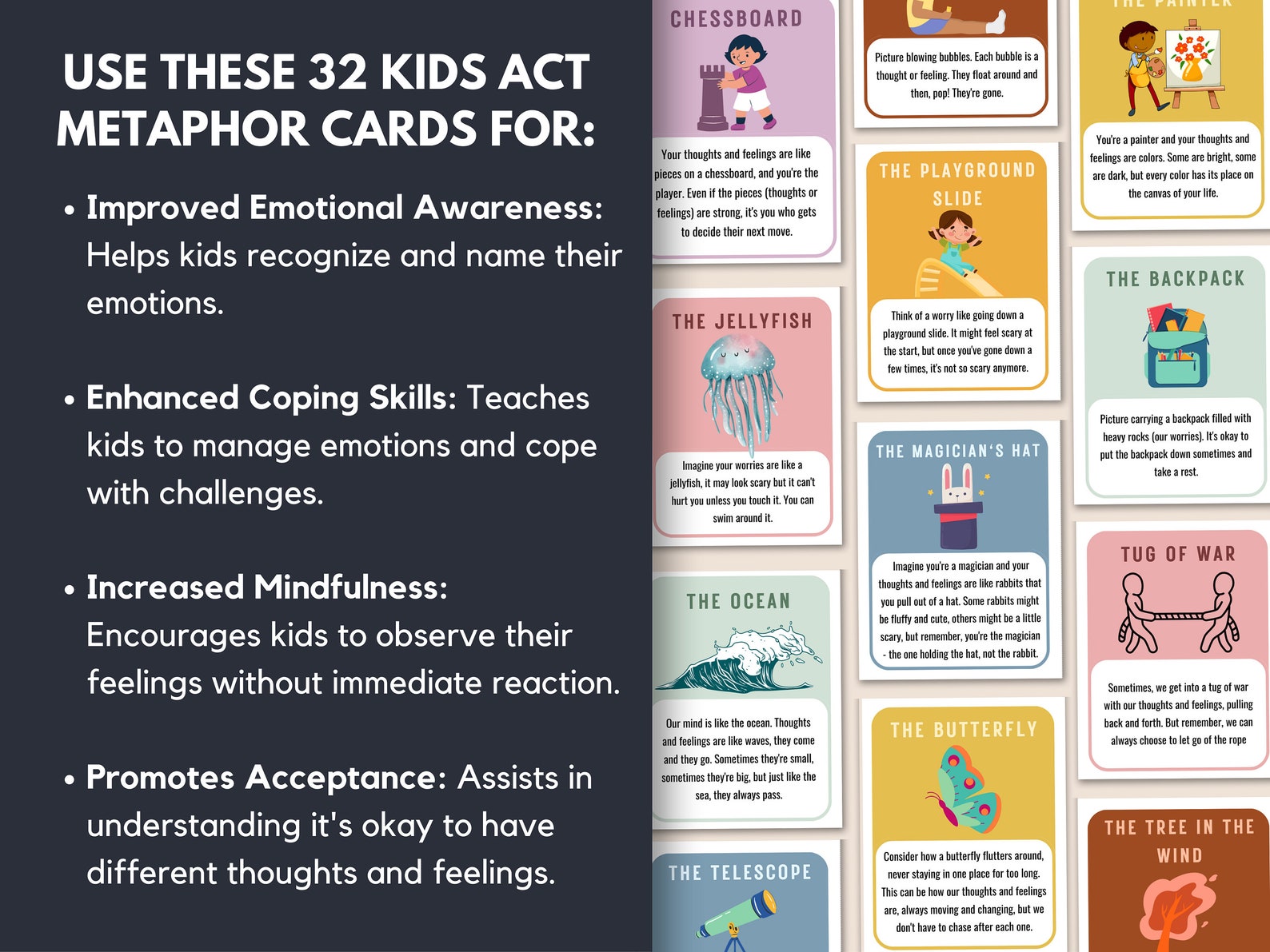 Acceptance and Commitment Therapy Metaphor Cards for Kids, ACT Therapy ...