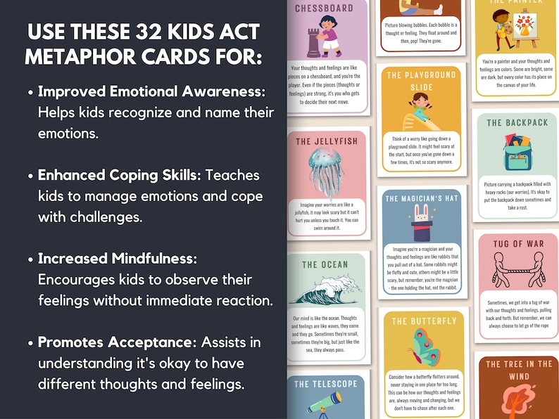 Acceptance and Commitment Therapy Metaphor Cards for Kids, ACT Therapy ...