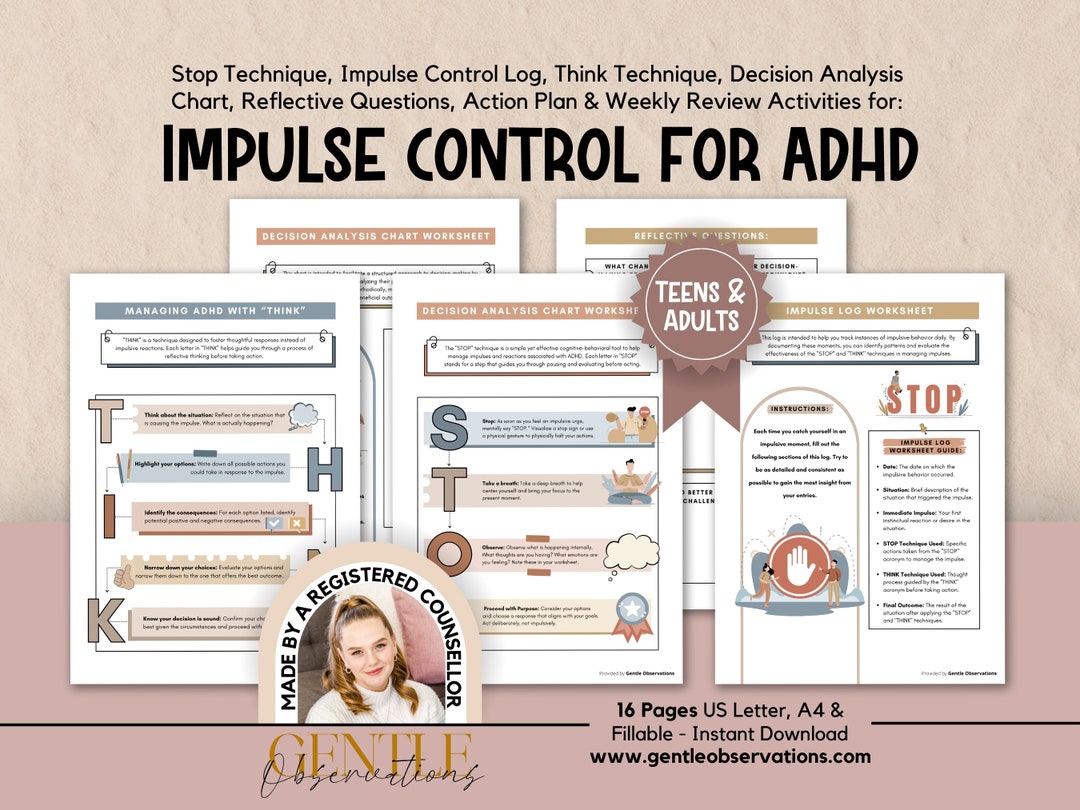 Impulse Control Worksheets for ADHD Teens & Adults: Executive ...