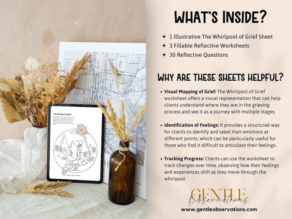 The Grief Whirlpool Worksheets, Stages of Grief, Grief and Loss Journal ...