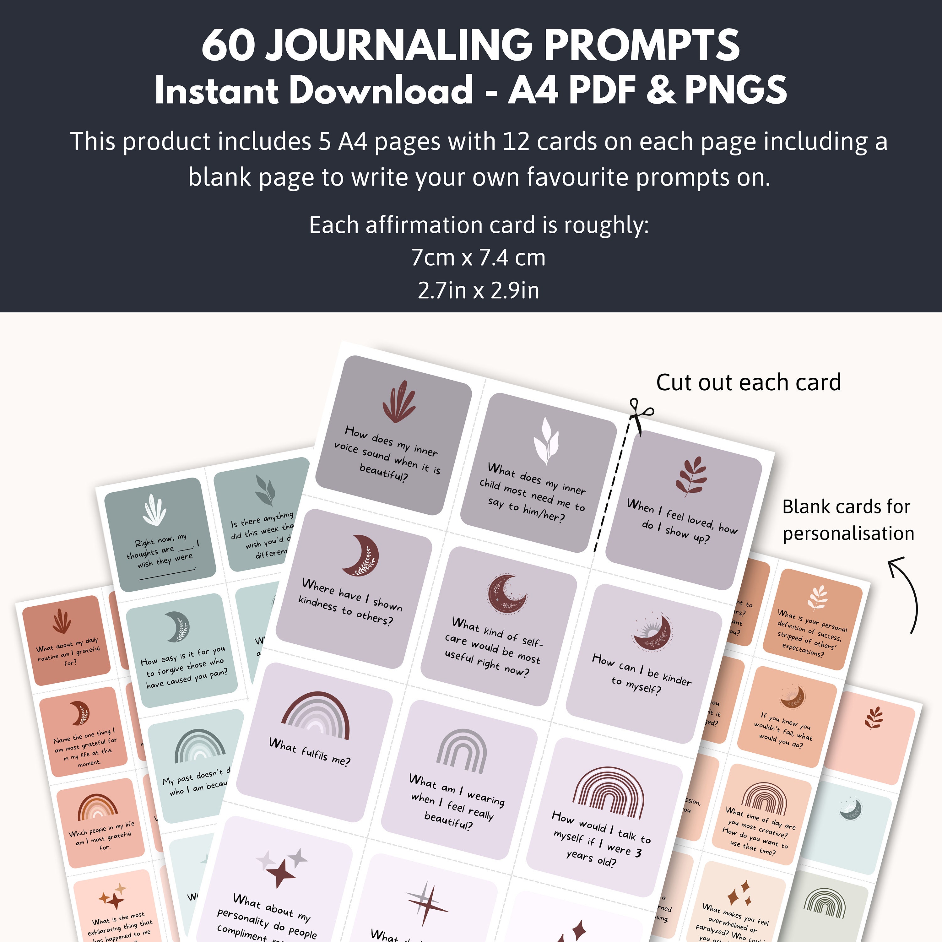 Journaling Prompts 60 Reflection Cards Anxiety Coping Cards - Etsy