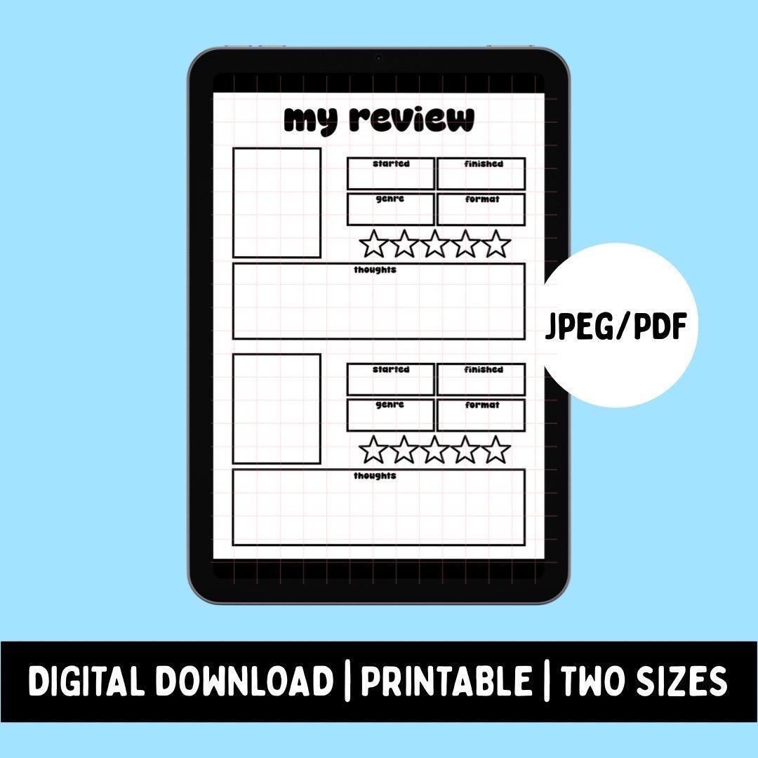 Book Review Digital Download, Printable, INSTANT DOWNLOAD, Bookish ...