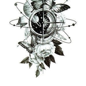 Sun and Moon Compass With Butterflies and Roses Best Temporary - Etsy