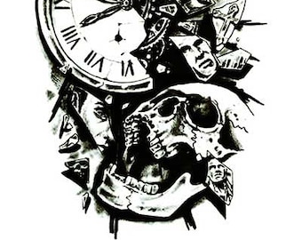 Skull in Clock Face - Etsy