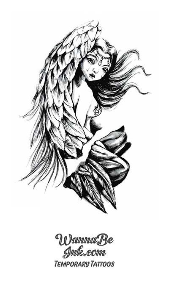 Winged Angel Woman Looking Over Shoulder Best Temporary | Etsy