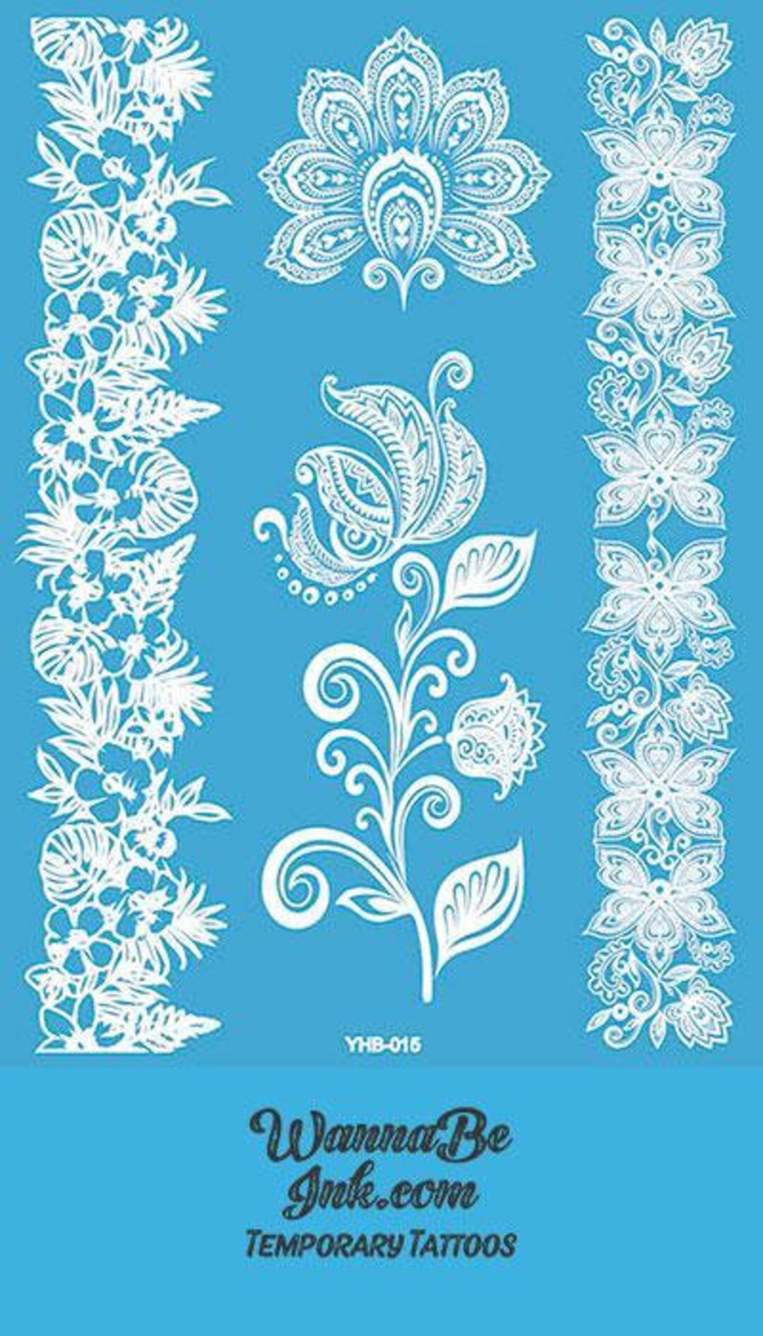 Tropical and Indian Floral Pattern Henna Style White Temporary Tattoo ...