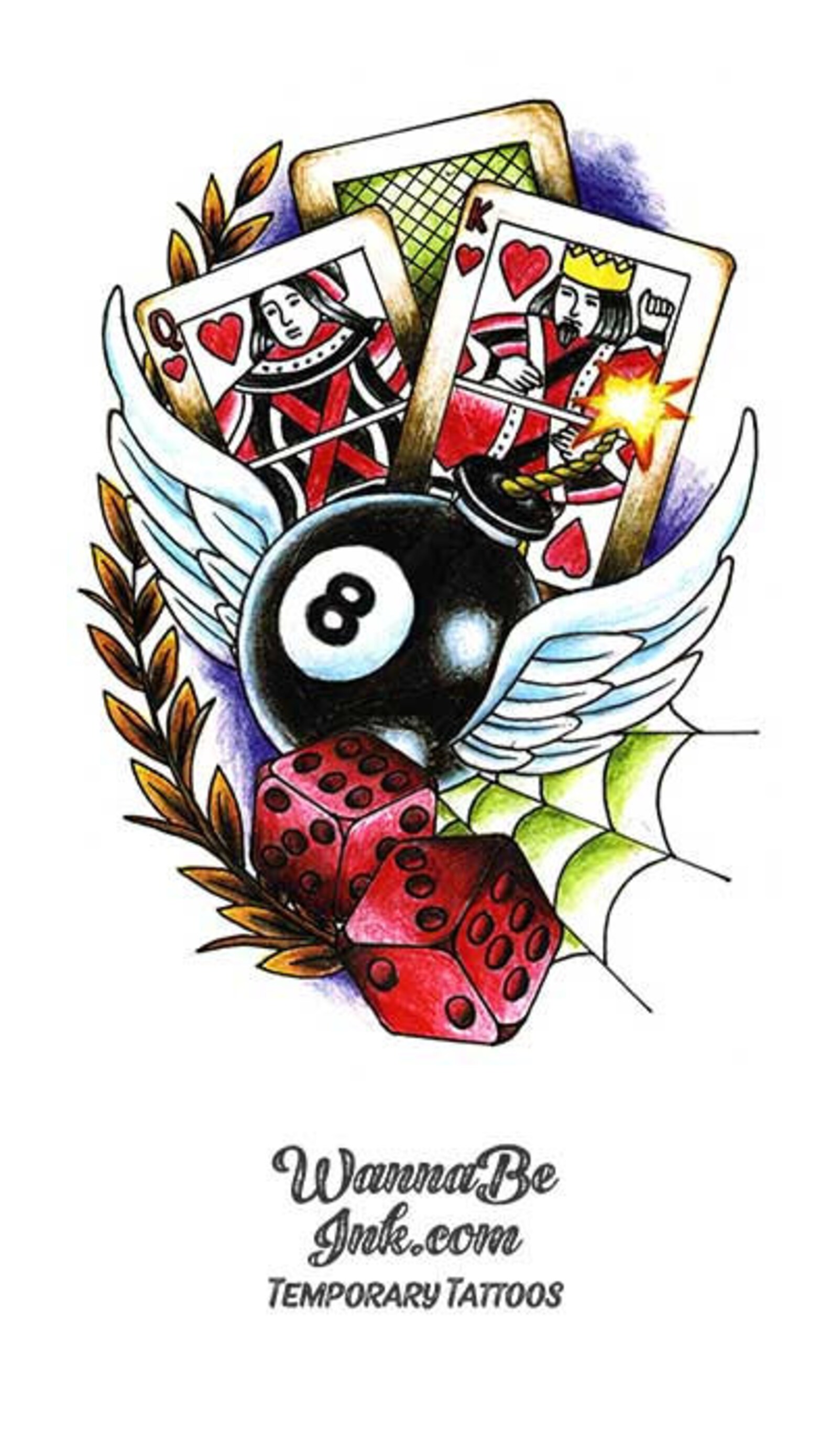 Flying 8 Ball Red Dice and Playing Cards Best Temporary - Etsy