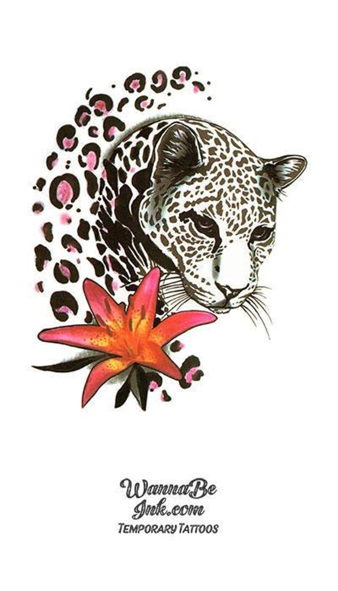 Jaguar and Bright Pink Flower Best Temporary Tattoos - Etsy