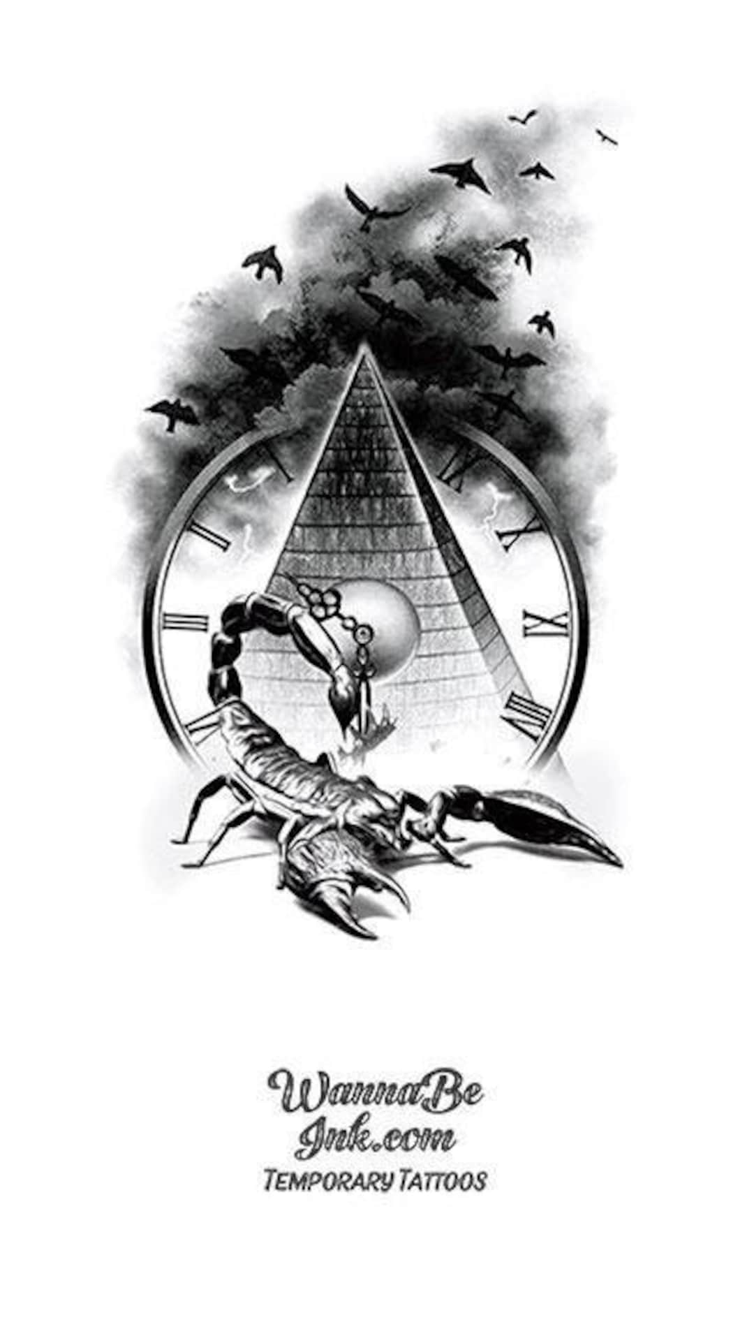 Scorpion Pyramid Clock Ravens Best Temporary Tattoos - Etsy