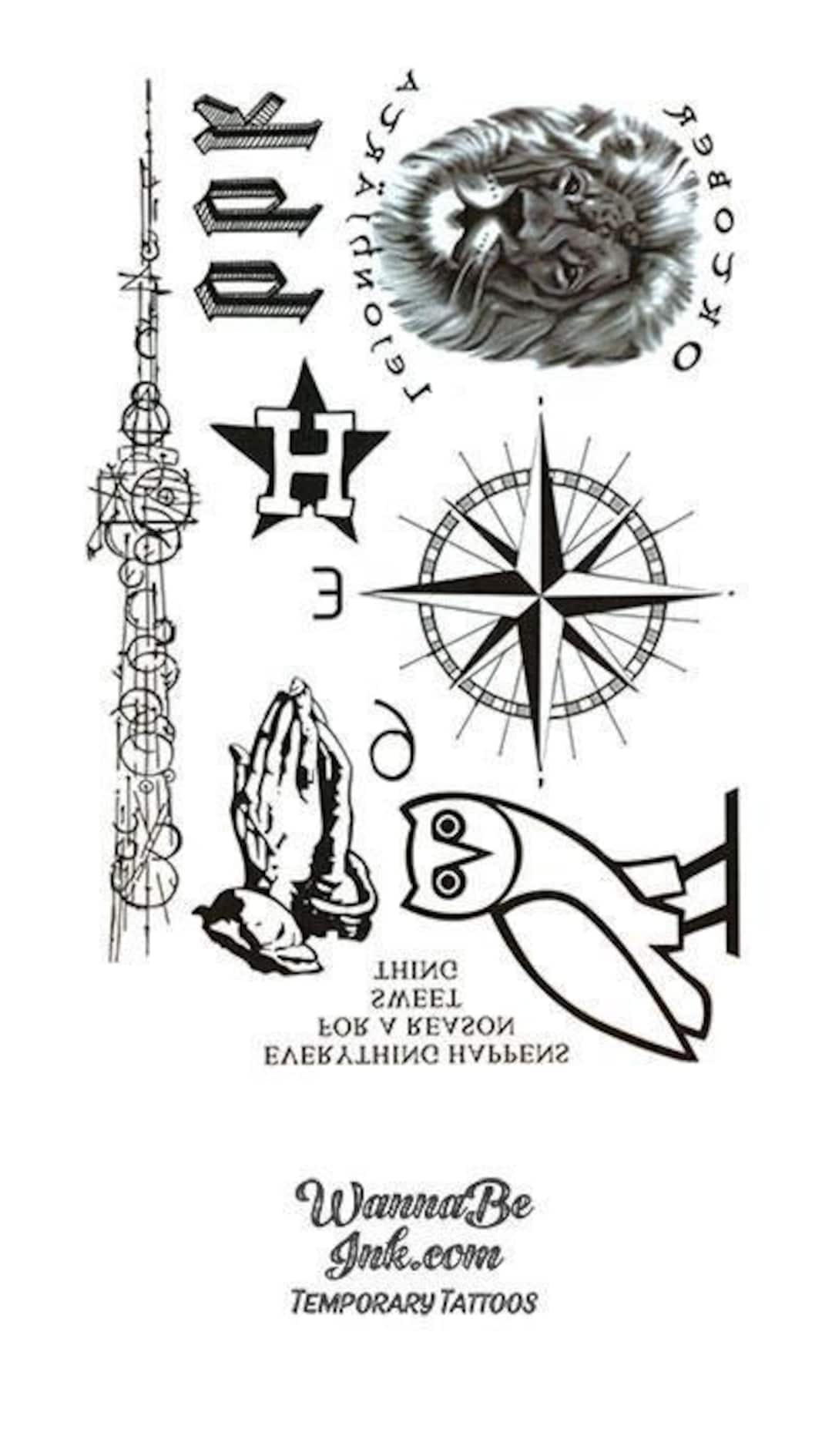 Owl Praying Hands Compass and Symbols Best Temporary Tattoos - Etsy