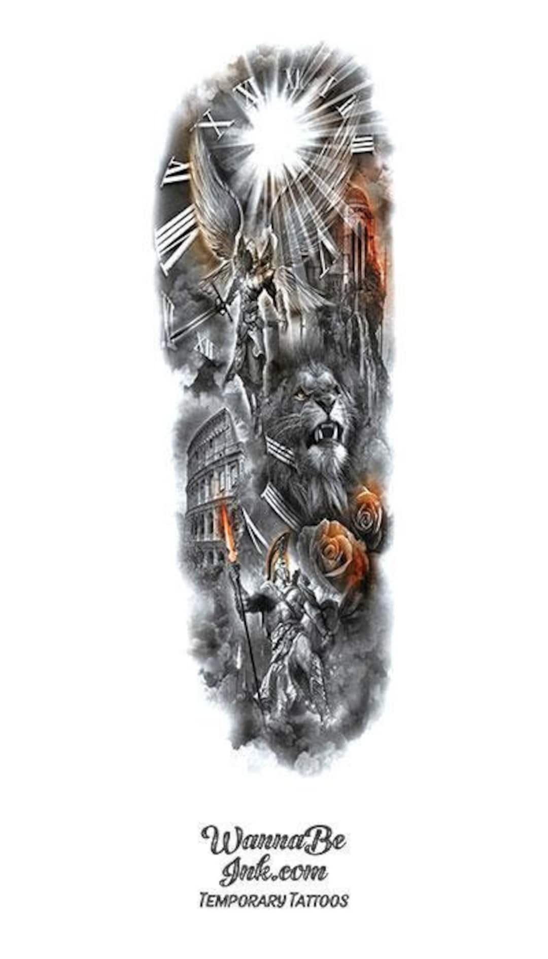 Gladiator Lion Coliseum Roses Sun Burst Time Guardian Angel Temporary ...
