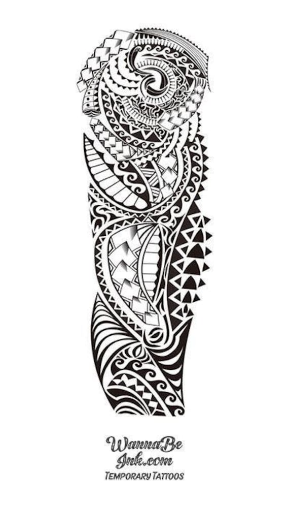 Geometric Pattern Polynesian Temporary Sleeve Tattoos - Etsy