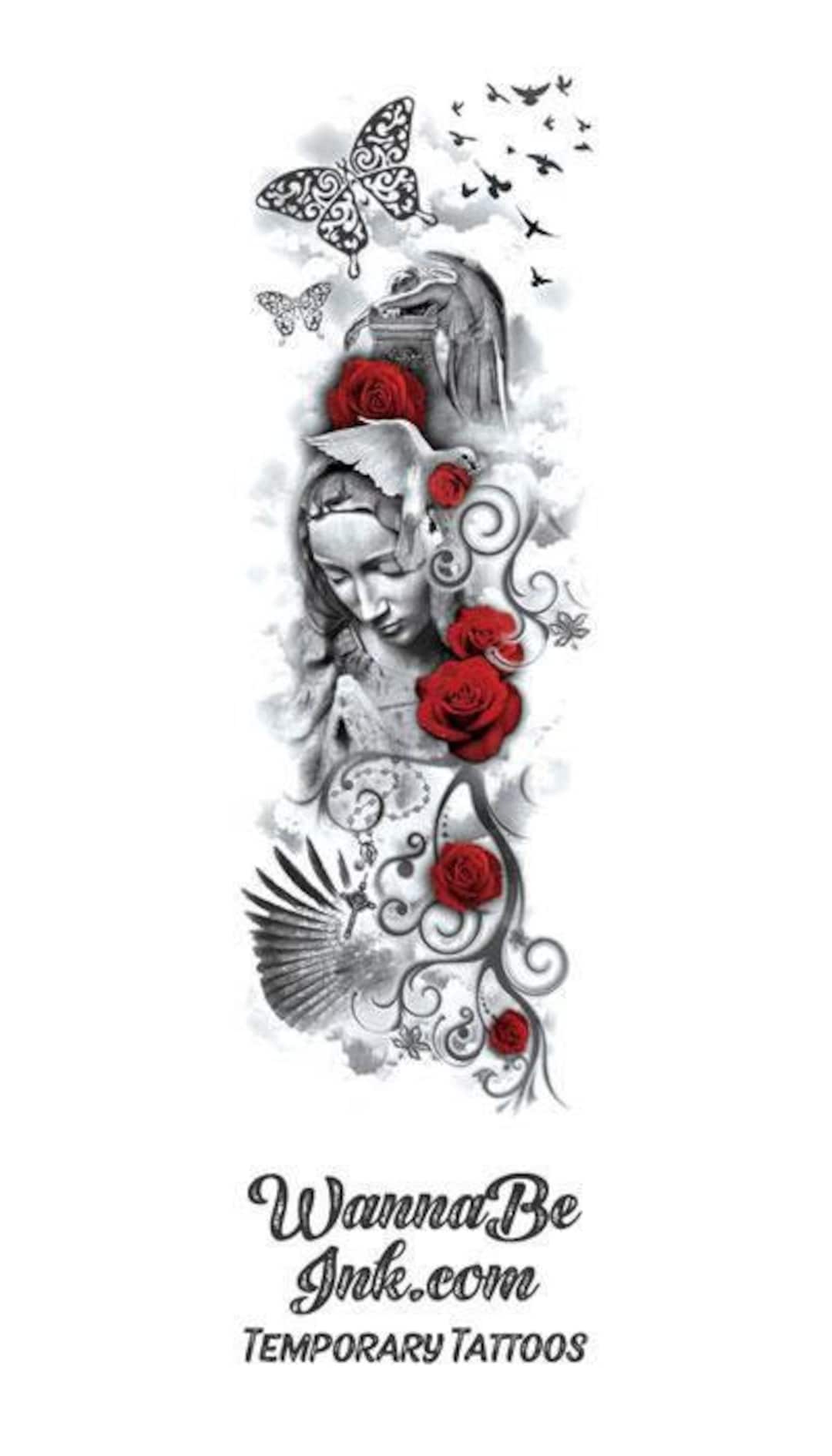 Virgin Mary Butterfly Roses Mourning Angel Rosary Temporary Sleeve ...