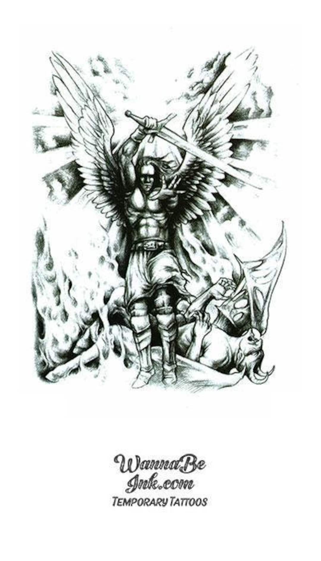 Angel Warrior With Sword Best Temporary Tattoos - Etsy