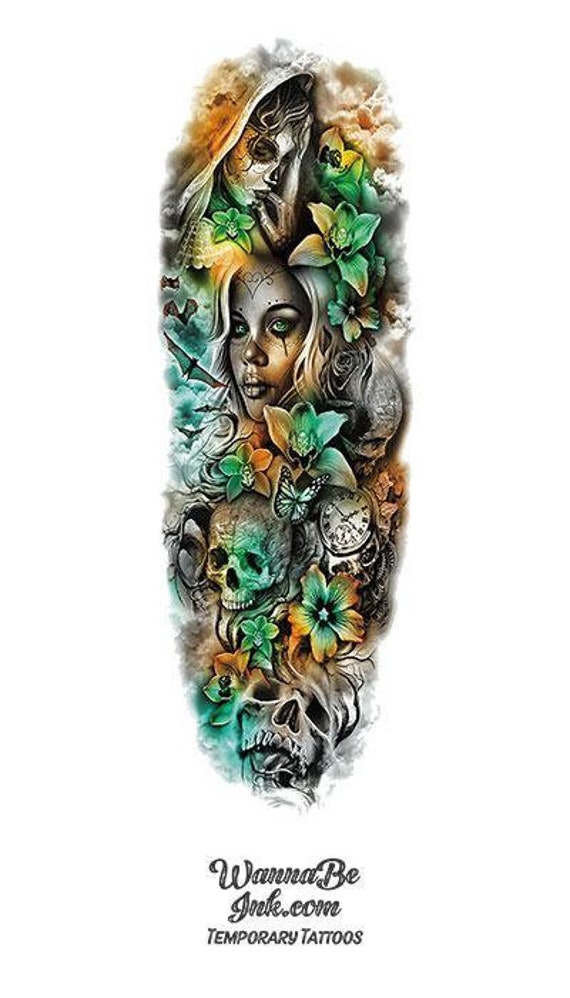 Sugar Skull Tattoo Sleeve For Women