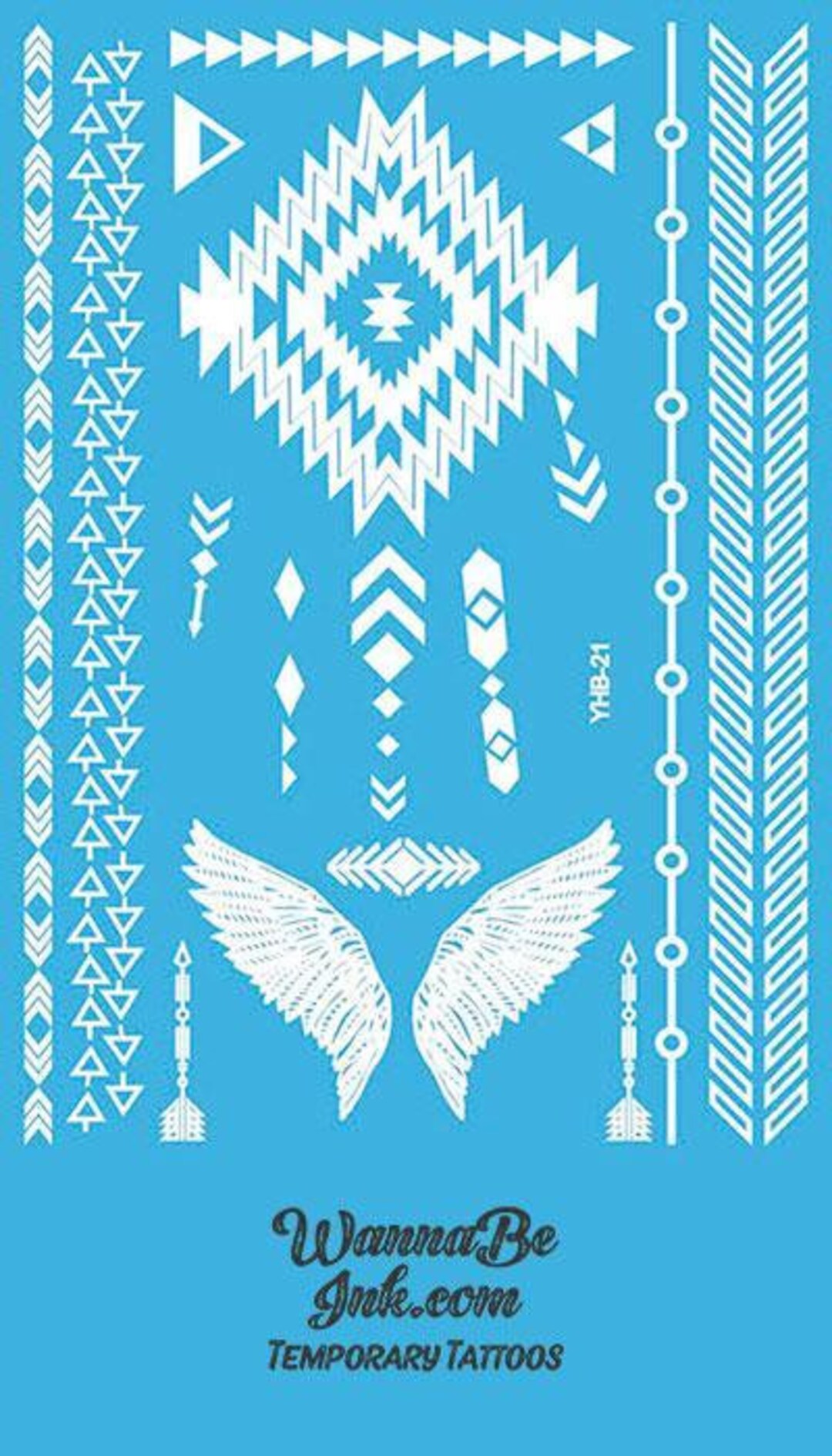 Wings Arrows Native American Triangle Geometric Henna Style White ...