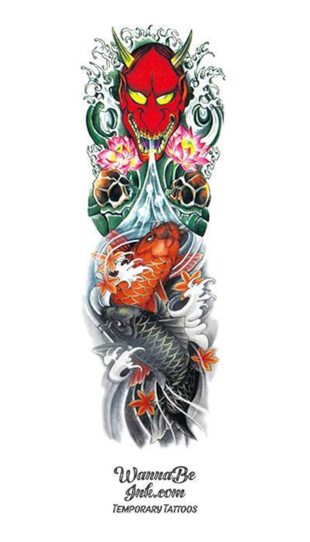 Red Japanese Devil Skulls With Orange and Black Koi Fish - Etsy