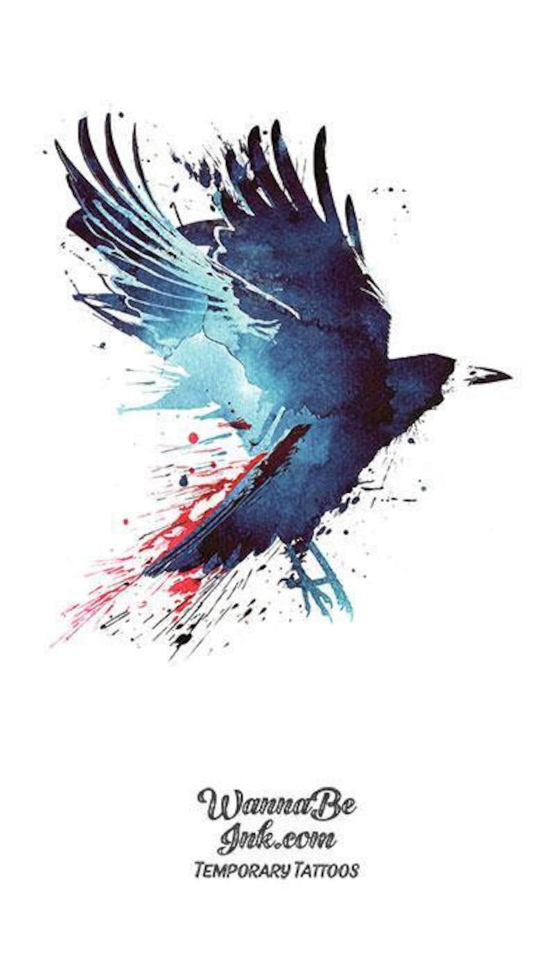 Blue Raven With Wings Spread Best Temporary Tattoos - Etsy