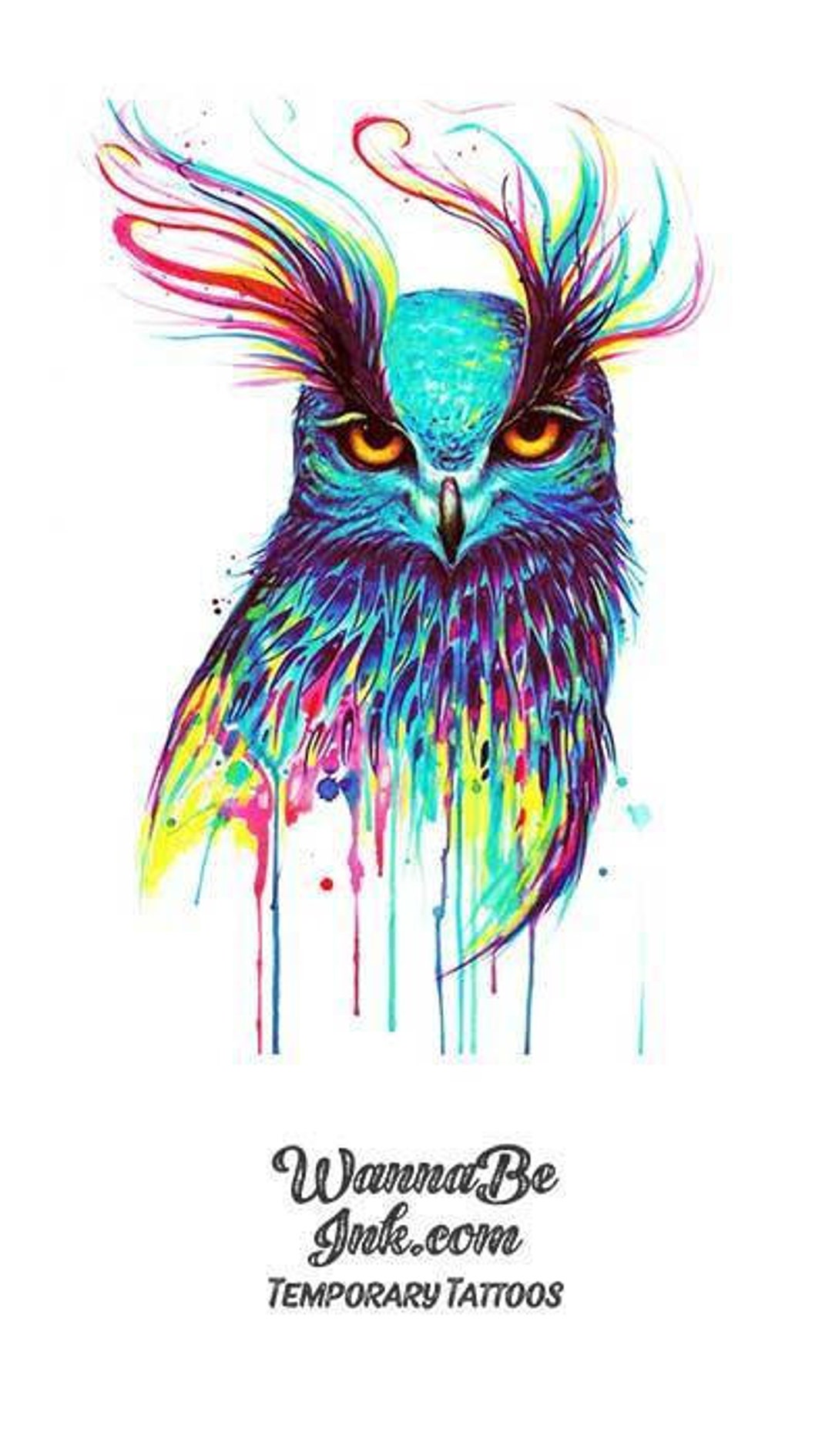Multi Colored Horned Owl Dripping Paint Best Temporary Tattoos - Etsy