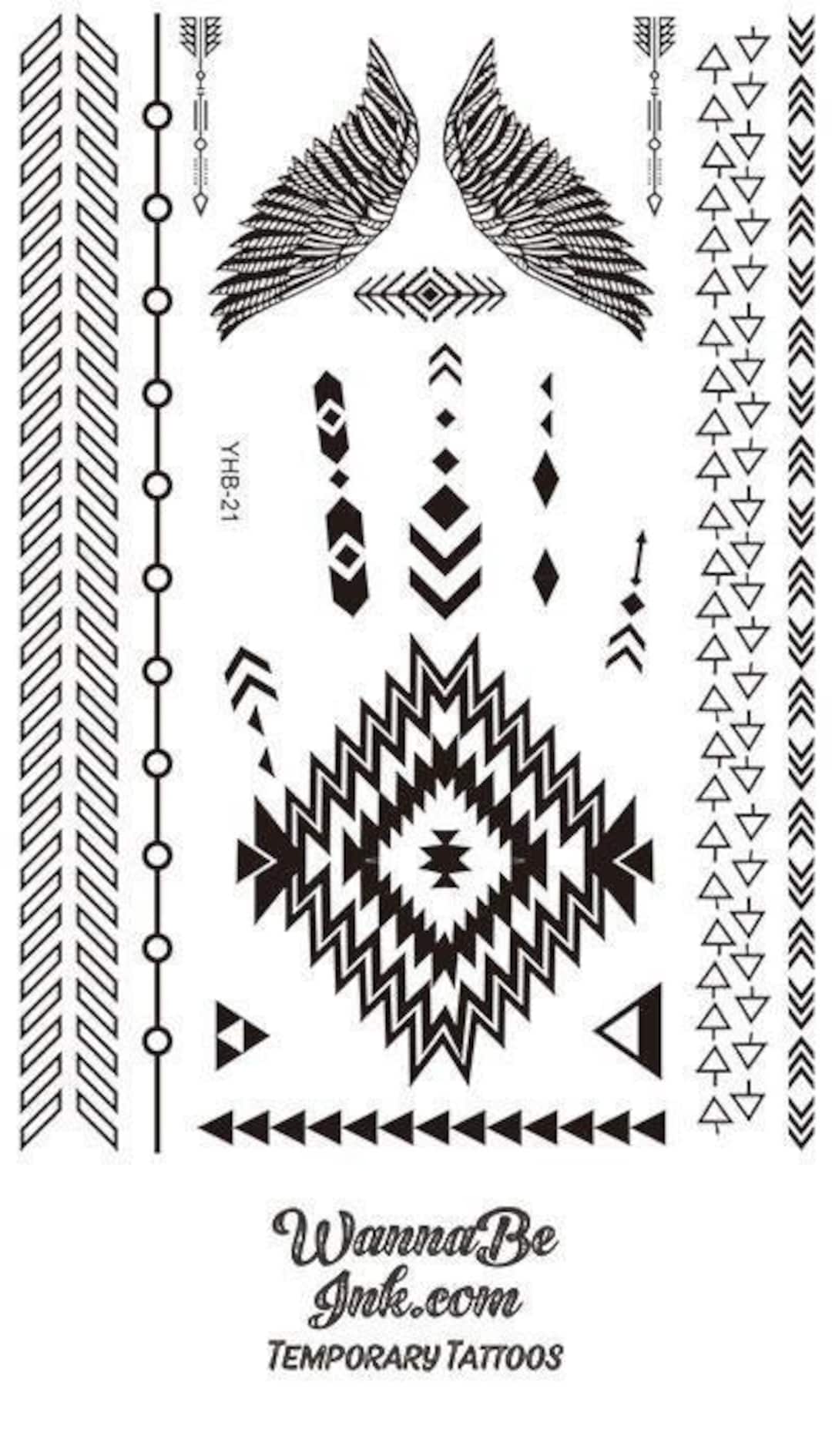 Wings Arrows Native American Triangle Geometric Henna Style Black ...