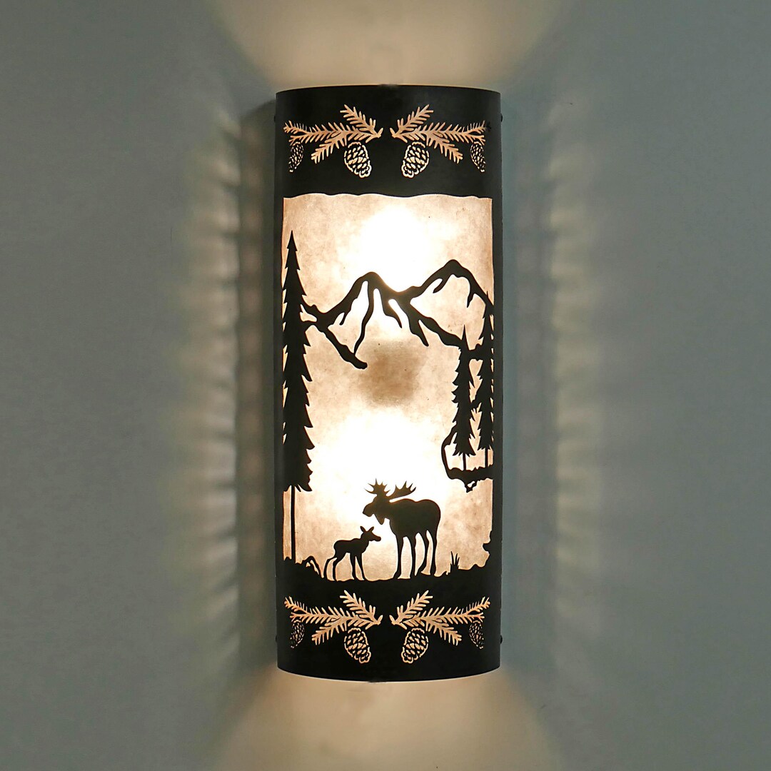 Rustic and Cabin Style Indoor Wall Light With Two Moose Design- Made in ...