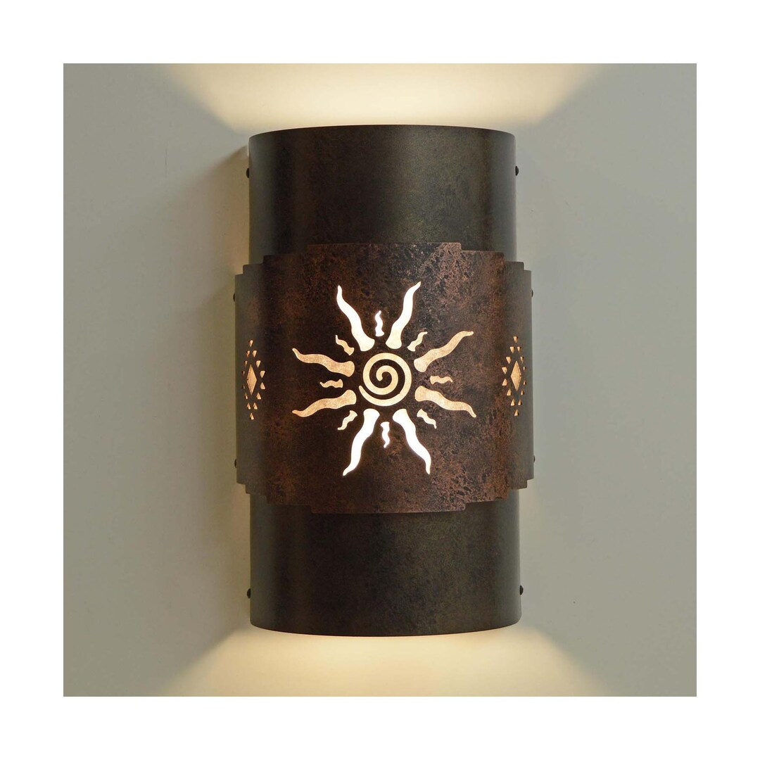 Southwestern Style Indoor/outdoor Two Tier Wall Light With Sun Design ...