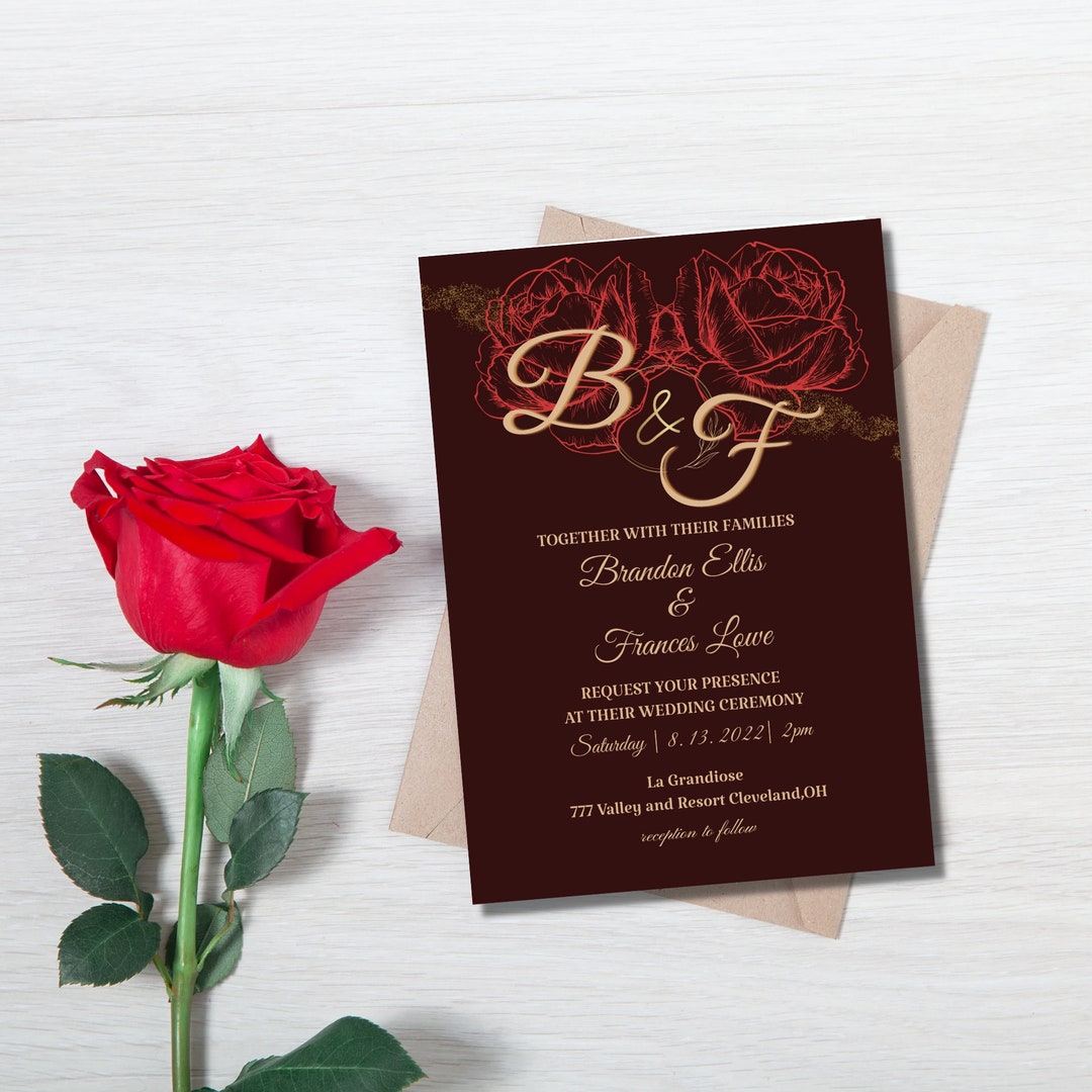 Maroon Wedding Invitation. Rose Wedding Invitation. Floral Wedding ...