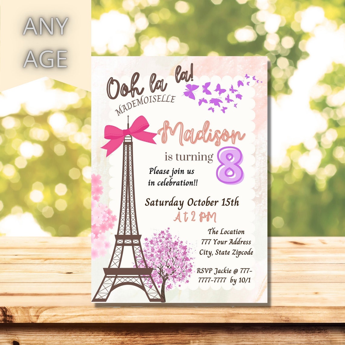 Paris Birthday Invitation. Eiffel Tower Invitation. Girl Birthday ...
