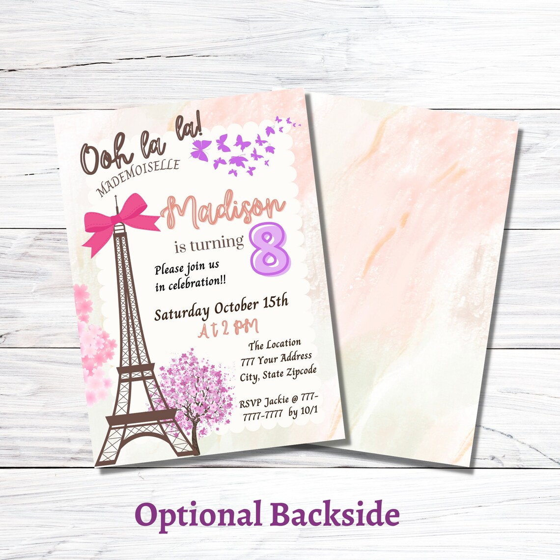 Paris Birthday Invitation. Eiffel Tower Invitation. Girl Birthday ...