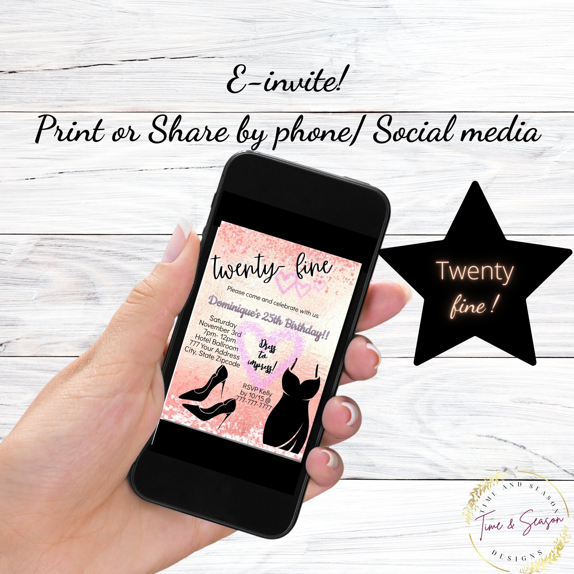 25th Birthday Invitation. Twenty Fine Birthday Invitation. Pink Women ...