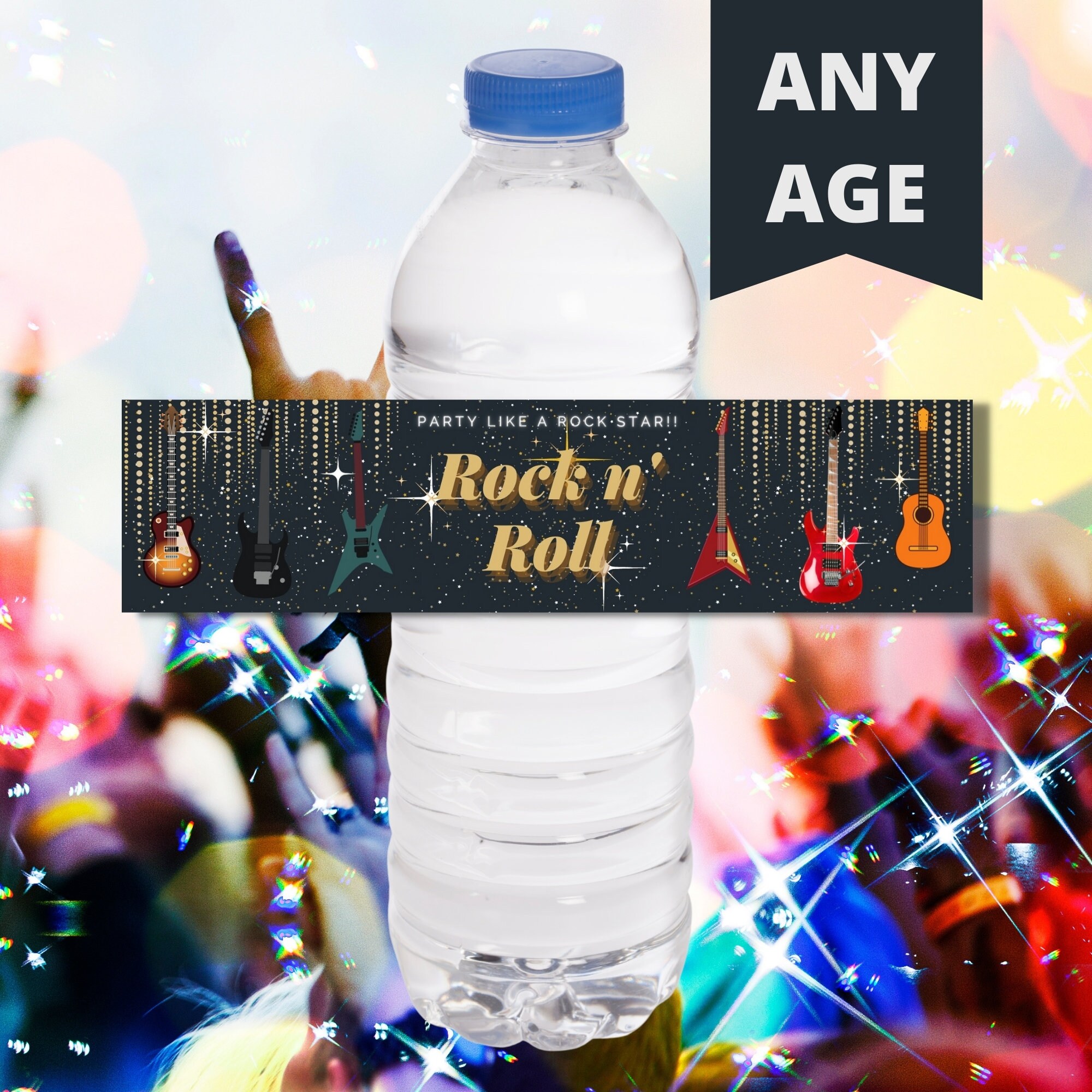 Rock N Roll Water Bottle Label. Rockstar Party Favor. Guitar Sticker ...