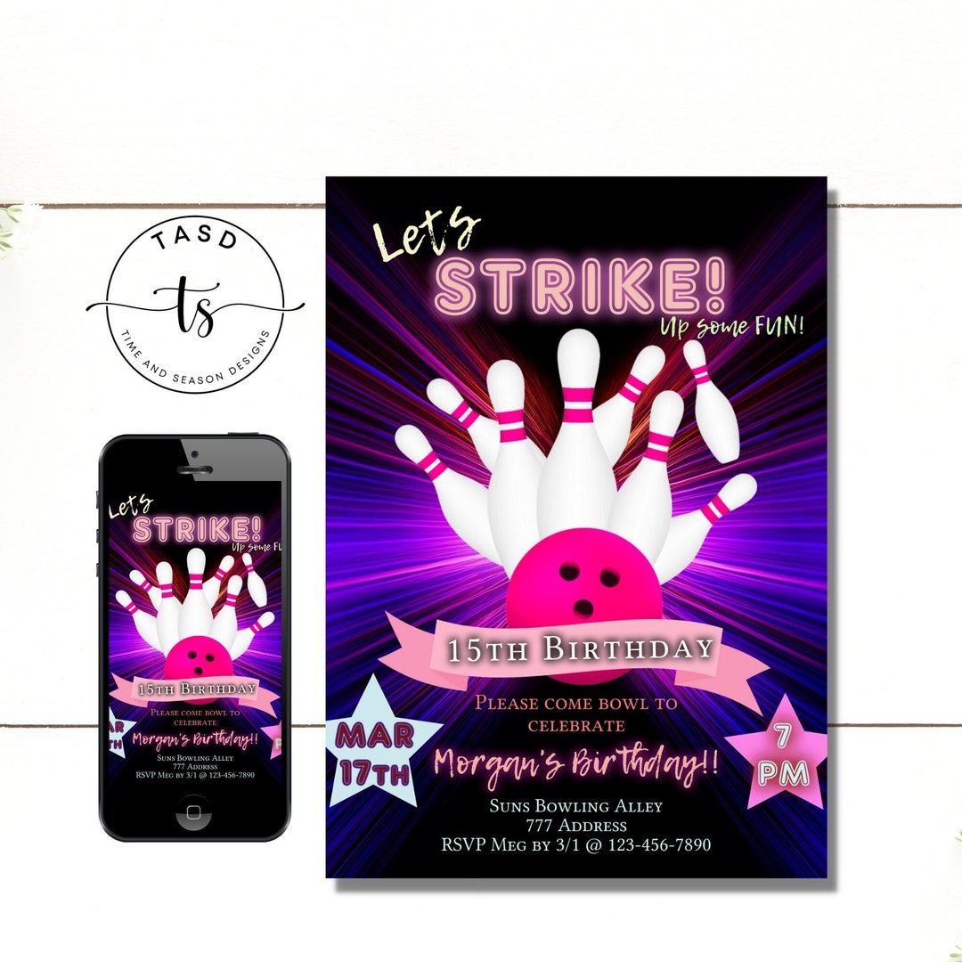 Bowling Birthday Invitation: Girl Bowling Party (5x7 In, Digital) - Etsy