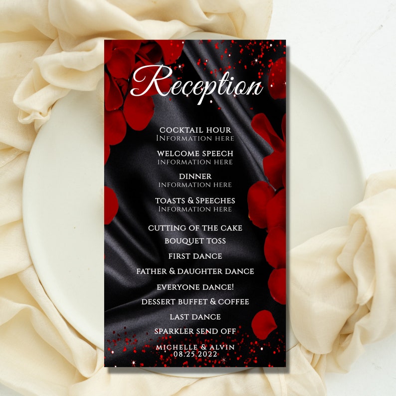 Red and Black Wedding Program. Red Rose Wedding Invitation. - Etsy