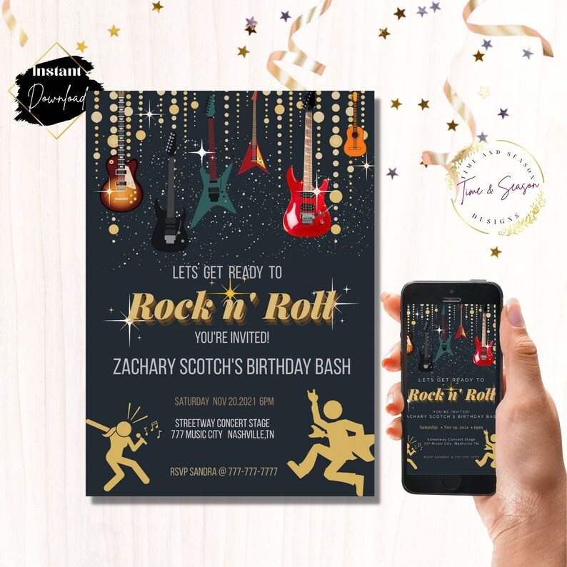 Rock N Roll Birthday Invitation. Rockstar Birthday Invitation. | Etsy