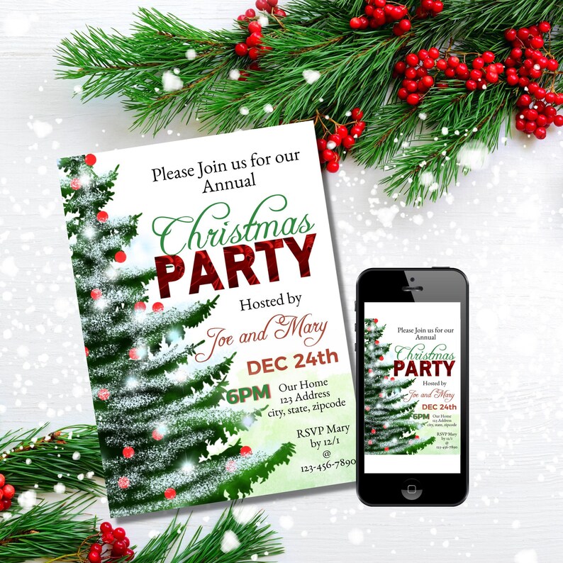 Merry Christmas Party Invitation. Holiday Party Invitation Template ...