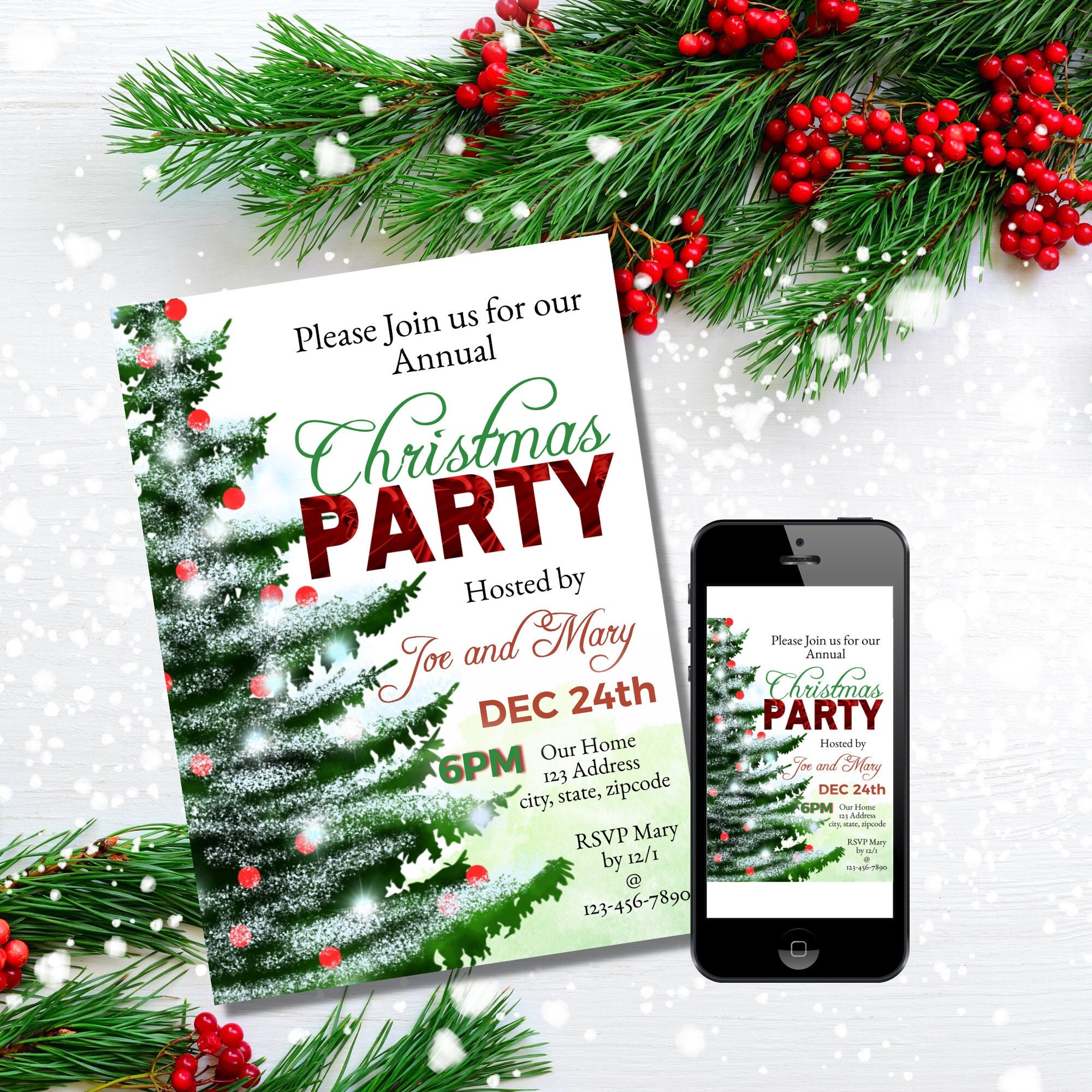 Merry Christmas Party Invitation. Holiday Party Invitation Template ...