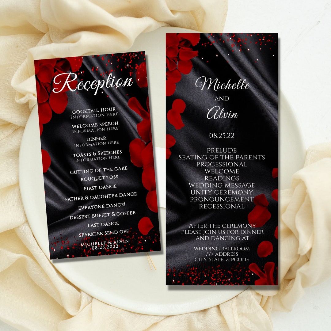 Red and Black Wedding Program. Red Rose Wedding Invitation. - Etsy