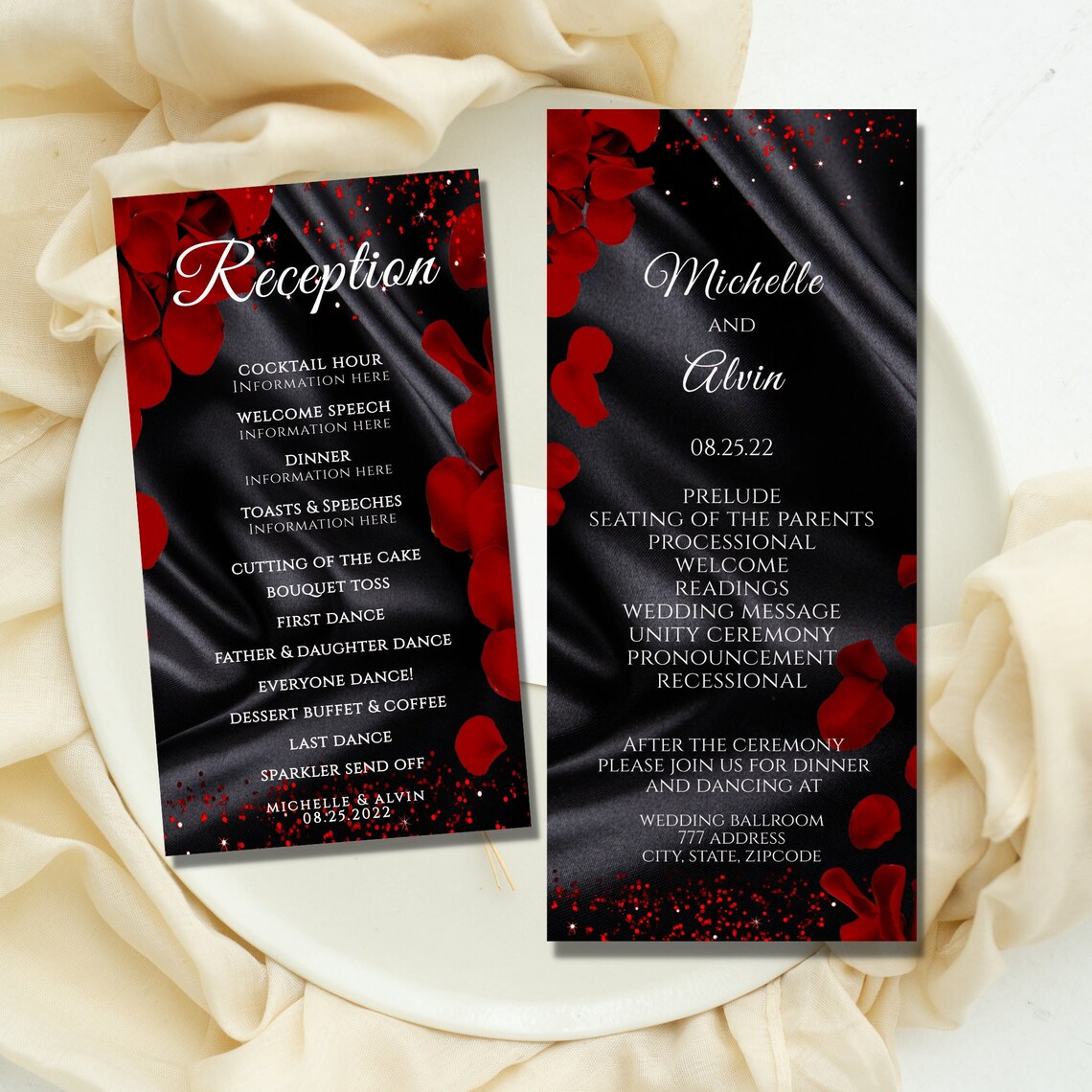 Red and Black Wedding Program. Red Rose Wedding Invitation. - Etsy