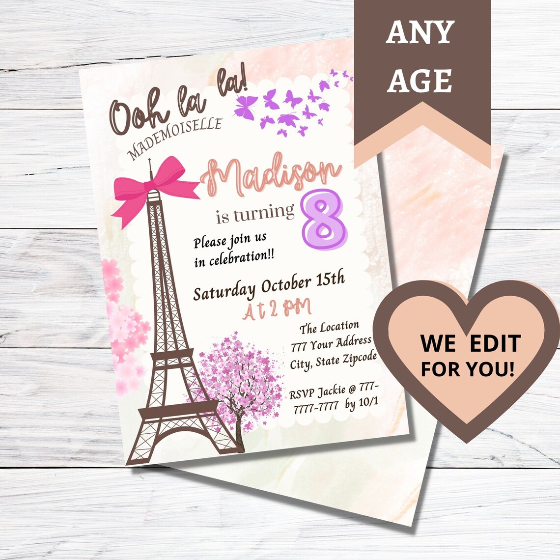 Paris Birthday Invitation. Eiffel Tower Invitation. Girl Birthday ...