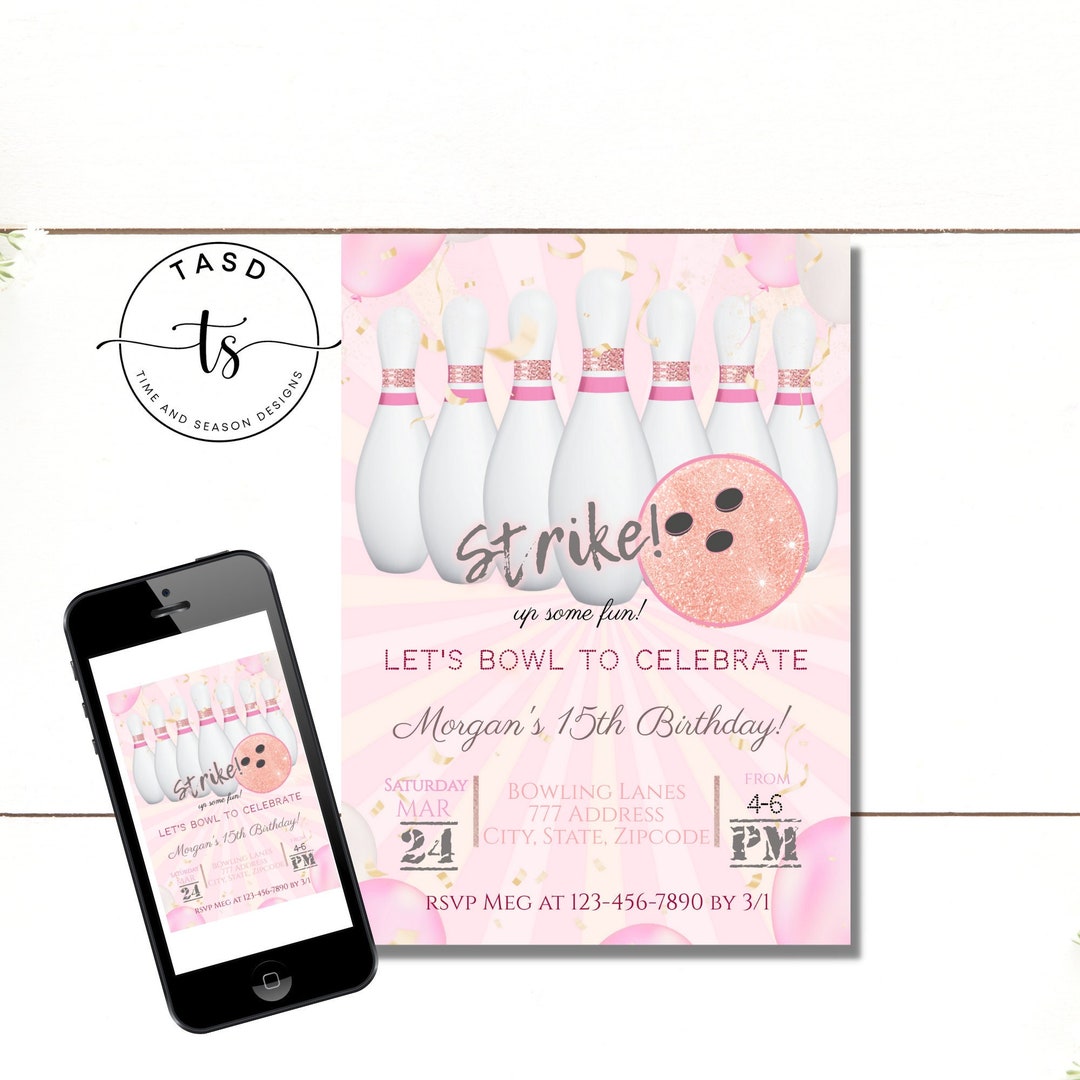 Bowling Pin Invitation. Bowling Birthday Invitation. Digital Bowling ...