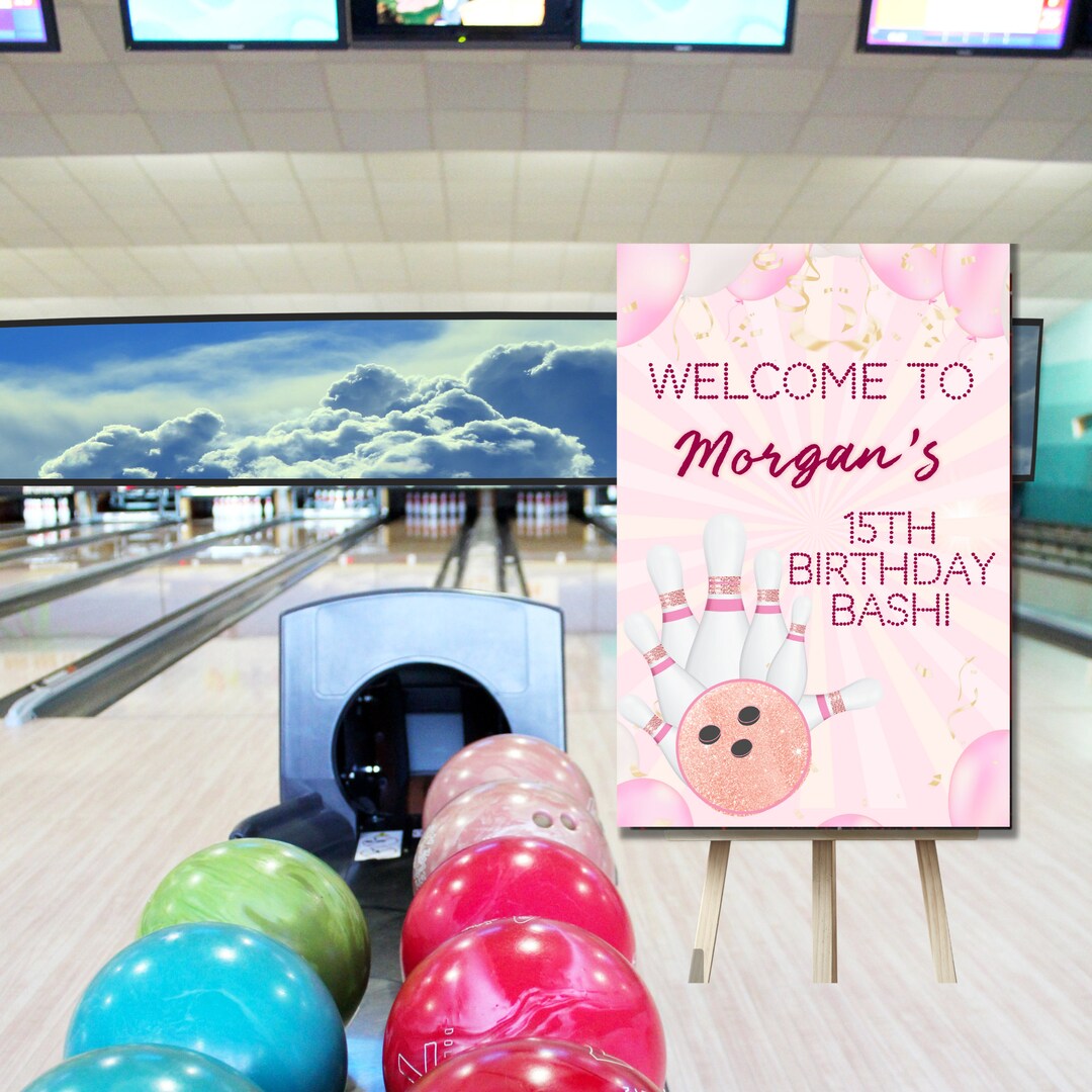 Pink Bowling Party Welcome Sign. Bowling Pin Party Favor Tag - Etsy
