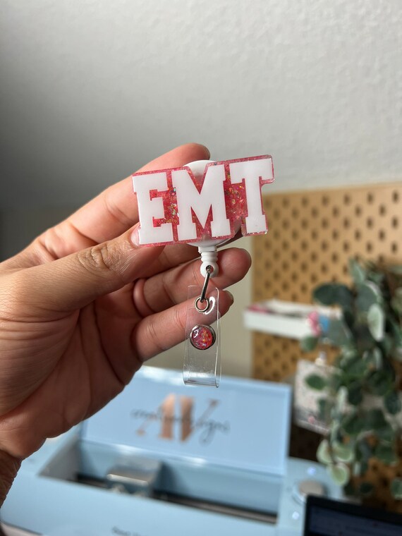 EMT Badge Reel Pink Glitter EMT Badge - Etsy