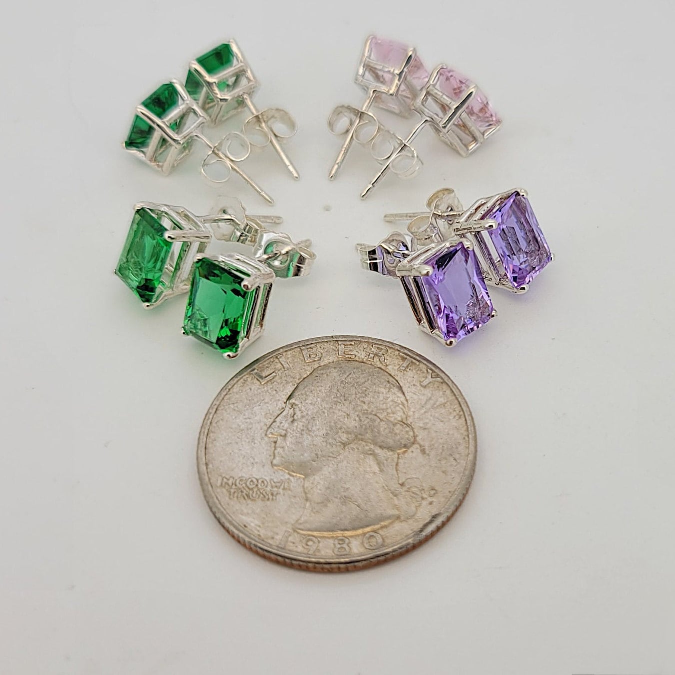 8x6mm Radiant Emerald Cut Stud Earrings Sterling Silver Obsidianite ...