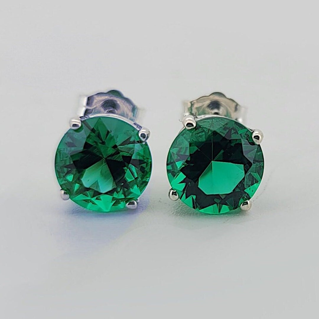 8mm Round Cut Stud Earrings Sterling Silver Obsidianite Helenite Mt. St ...