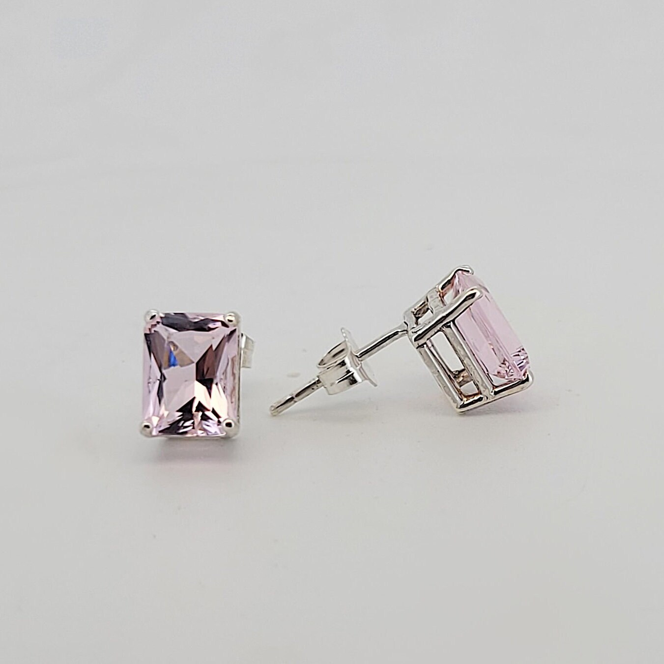 8x6mm Radiant Emerald Cut Stud Earrings Sterling Silver Obsidianite ...