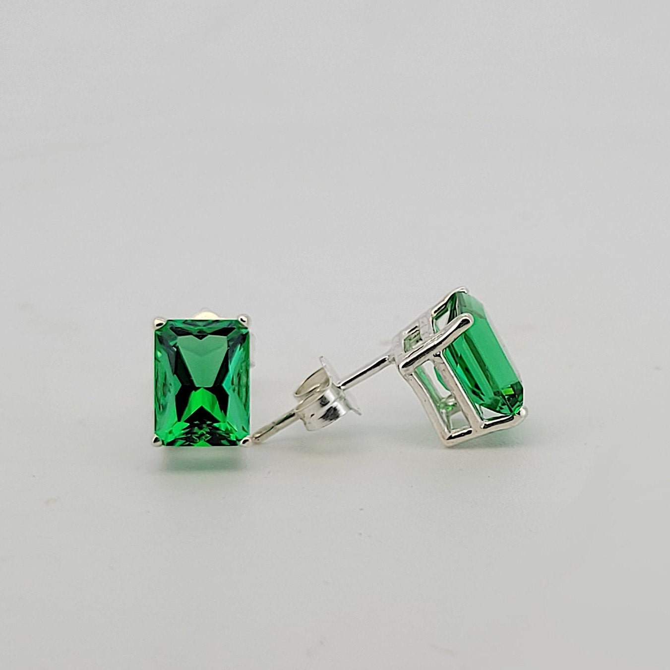 8x6mm Radiant Emerald Cut Stud Earrings Sterling Silver Obsidianite ...