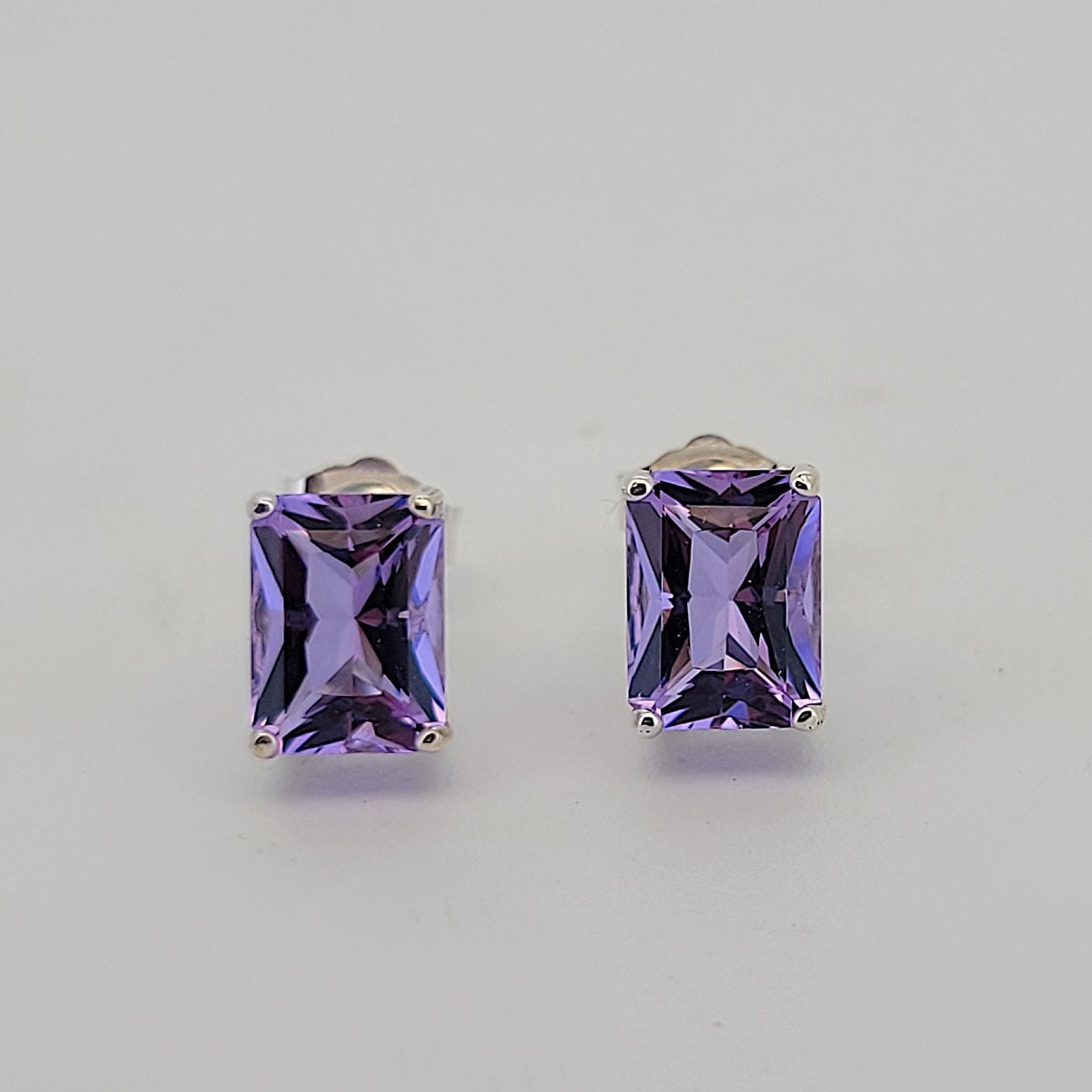 8x6mm Radiant Emerald Cut Stud Earrings Sterling Silver Obsidianite ...