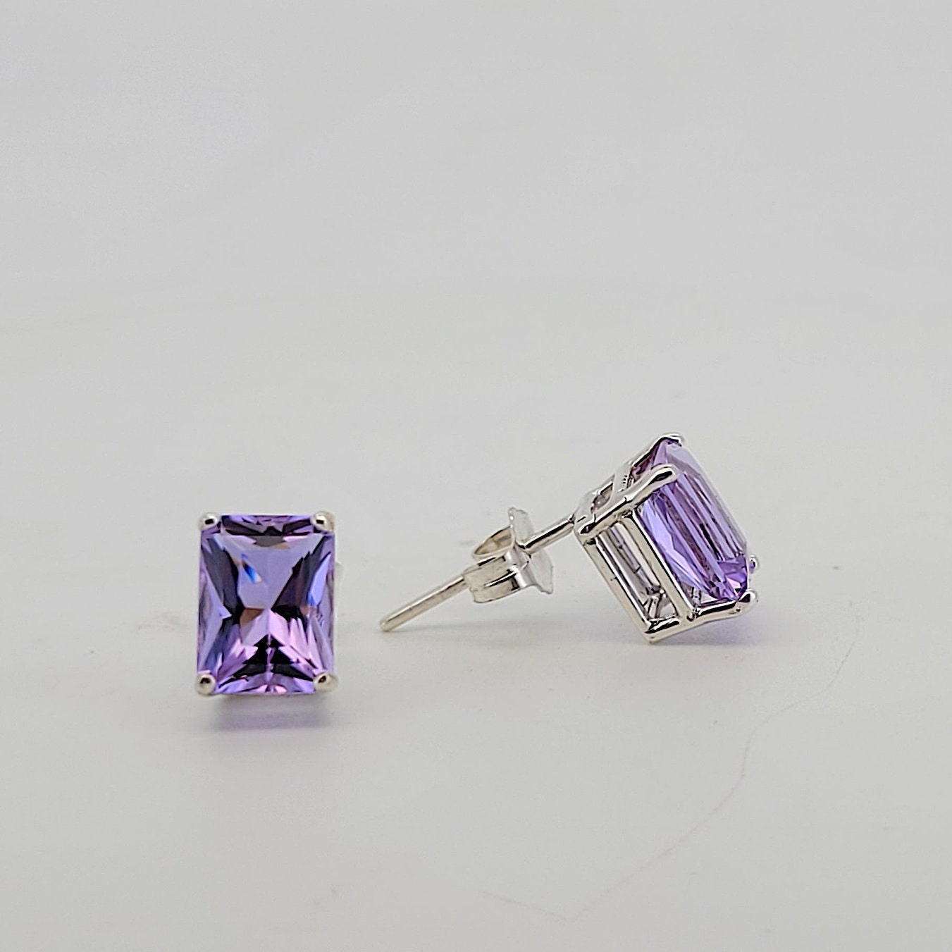 8x6mm Radiant Emerald Cut Stud Earrings Sterling Silver Obsidianite ...