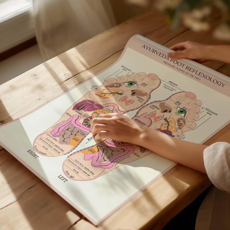 Ayurveda Foot Reflexology Chart Poster With English Sanskrit Labels ...