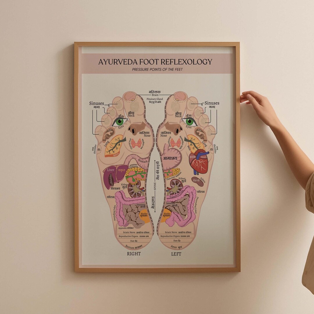 Ayurveda Foot Reflexology Chart Poster With English Sanskrit Labels ...